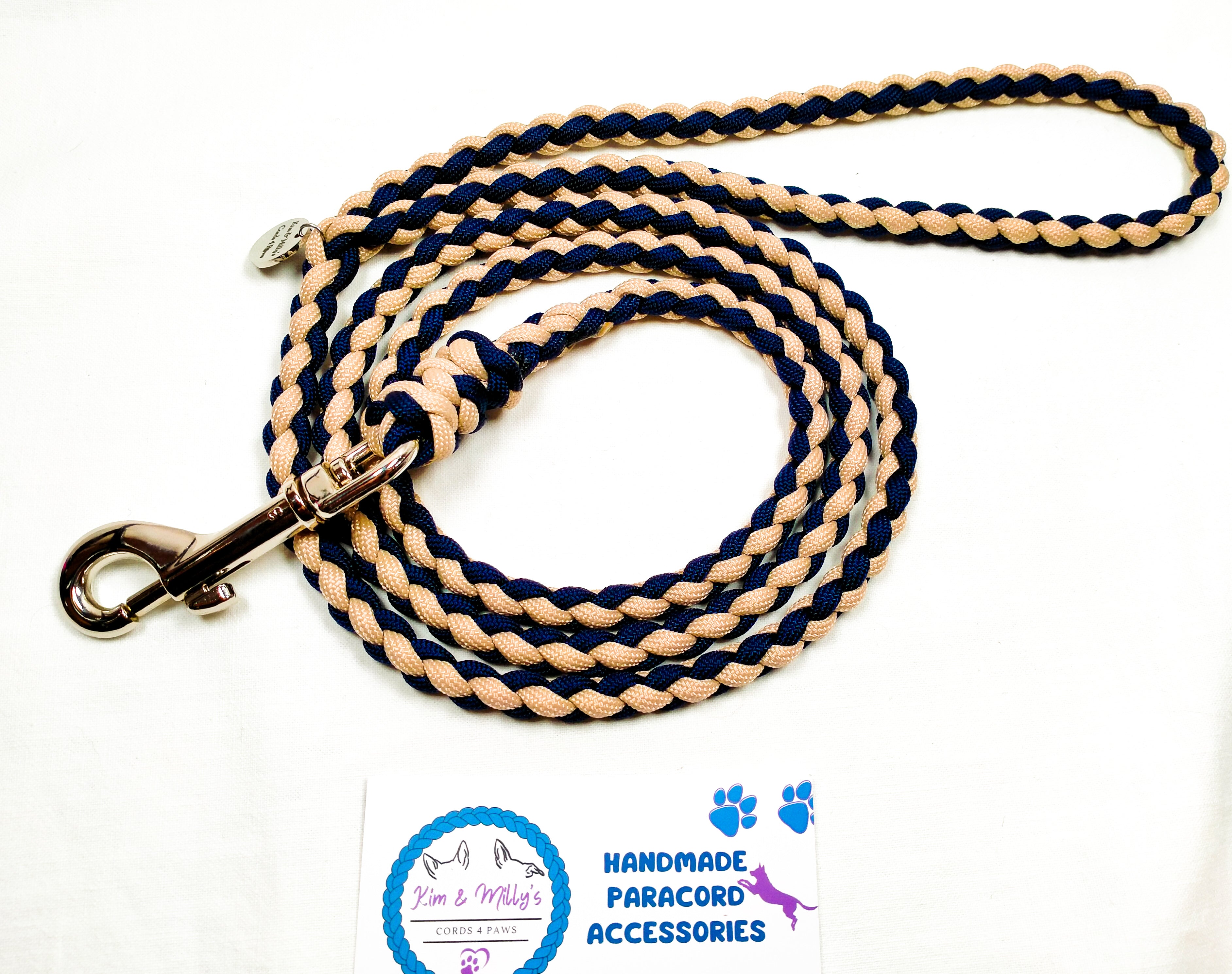 Pre Made: 4 Strand Round Braid Lead, Tan, Midnight Blue, 1.3m – Kim ...